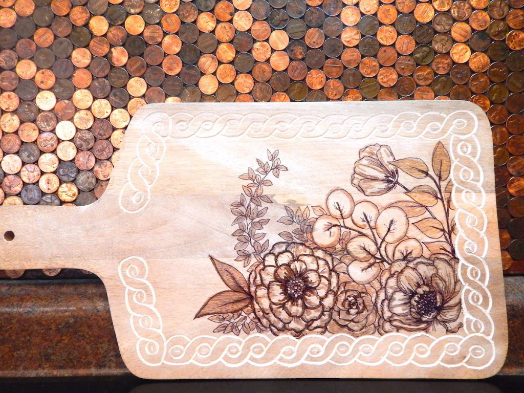 Wood Cutting Board With Wood Stain Flowers - Forget Him Knot