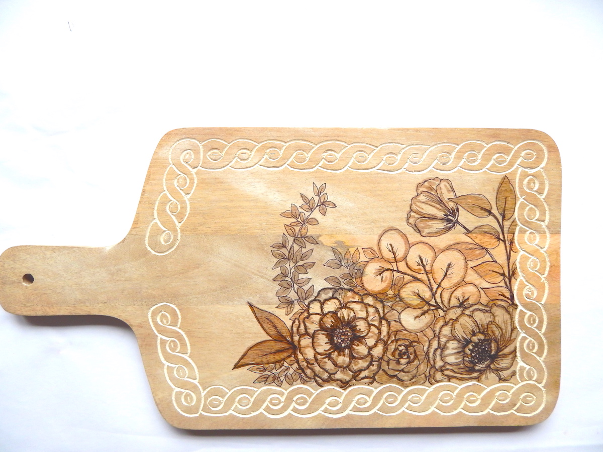 Wood Cutting Board With Wood Stain Flowers - Forget Him Knot
