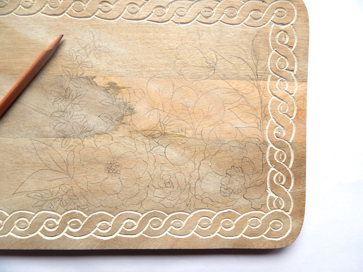 Wood Cutting Board With Wood Stain Flowers - Forget Him Knot