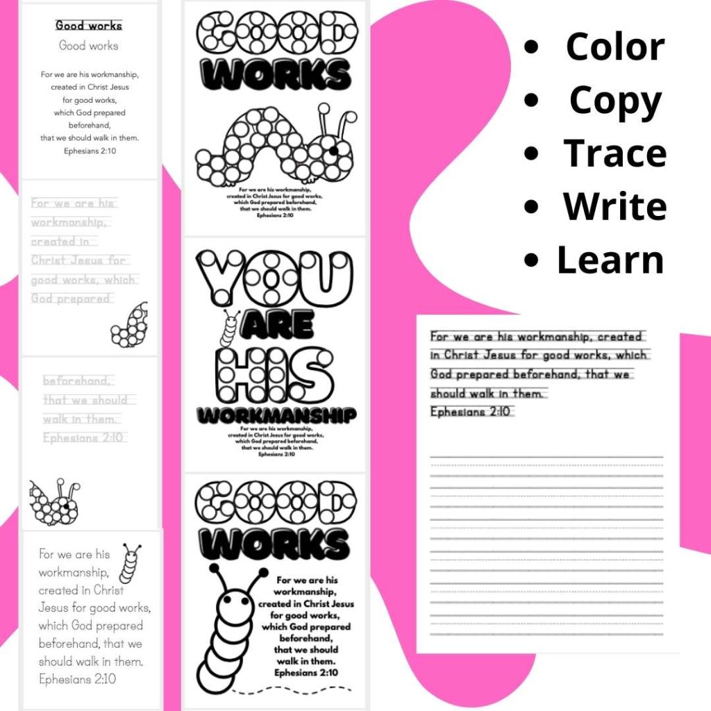 Ephesians 2:10 Bible Verse Coloring and Handwriting Printables- Primary ...
