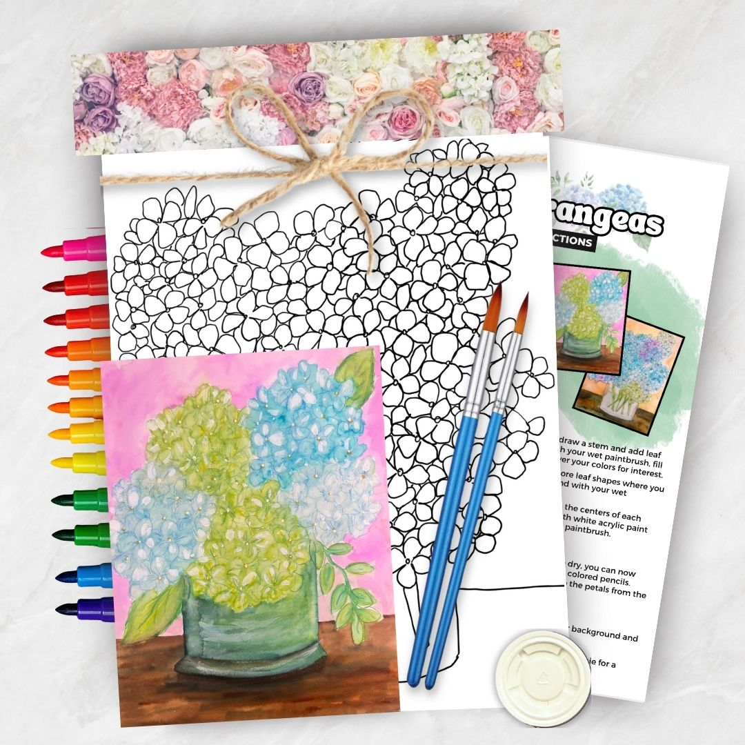 Spring Hydrangeas – Personal Use Art Experience Art Kit - Forget Him Knot