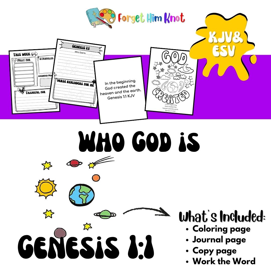 Genesis 1:1 Bible Verse Printables for Kids Mini Bundle - Forget Him Knot